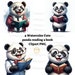 Panda Watercolor Cute Panda Clipart 4 Panda Reading a Book Happy Panda ...