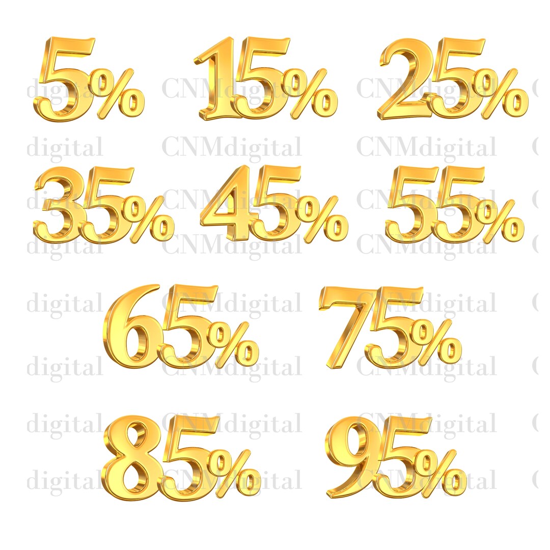 Digital Numbers Clipart. Percentage Numbers Gold Color, Instant ...