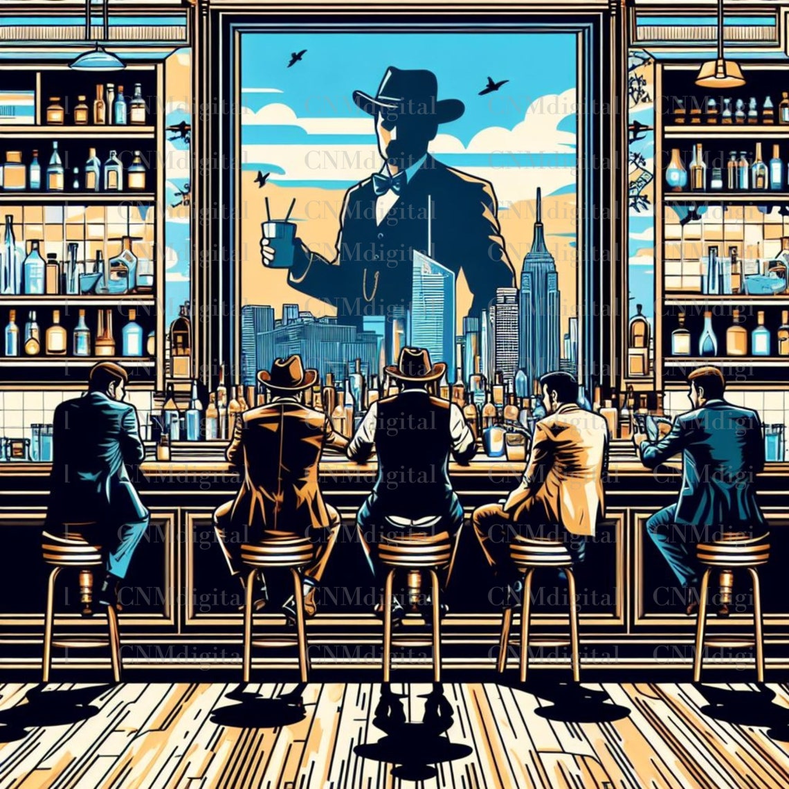 Men Cowboy in a Saloon Bar New York Clipart Digital Download Popart ...
