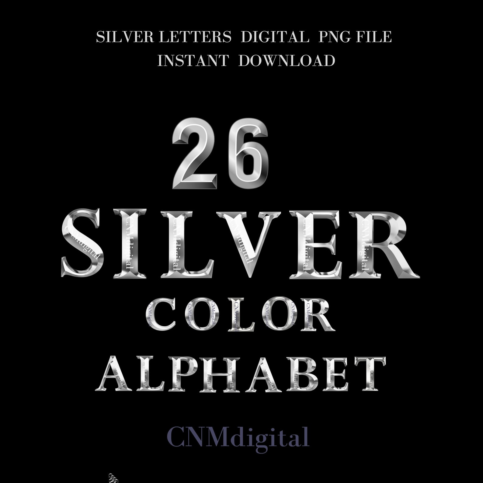Silver Letters English Alphabet, A-Z 26 Silver Letters, Instant ...