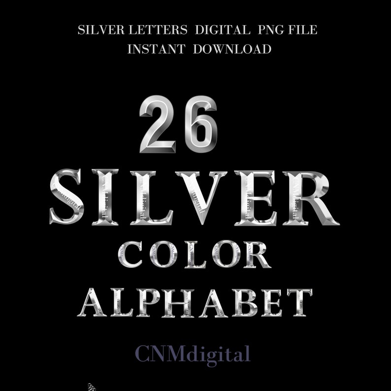 Silver Letters English Alphabet, A-Z 26 Silver Letters, Instant ...