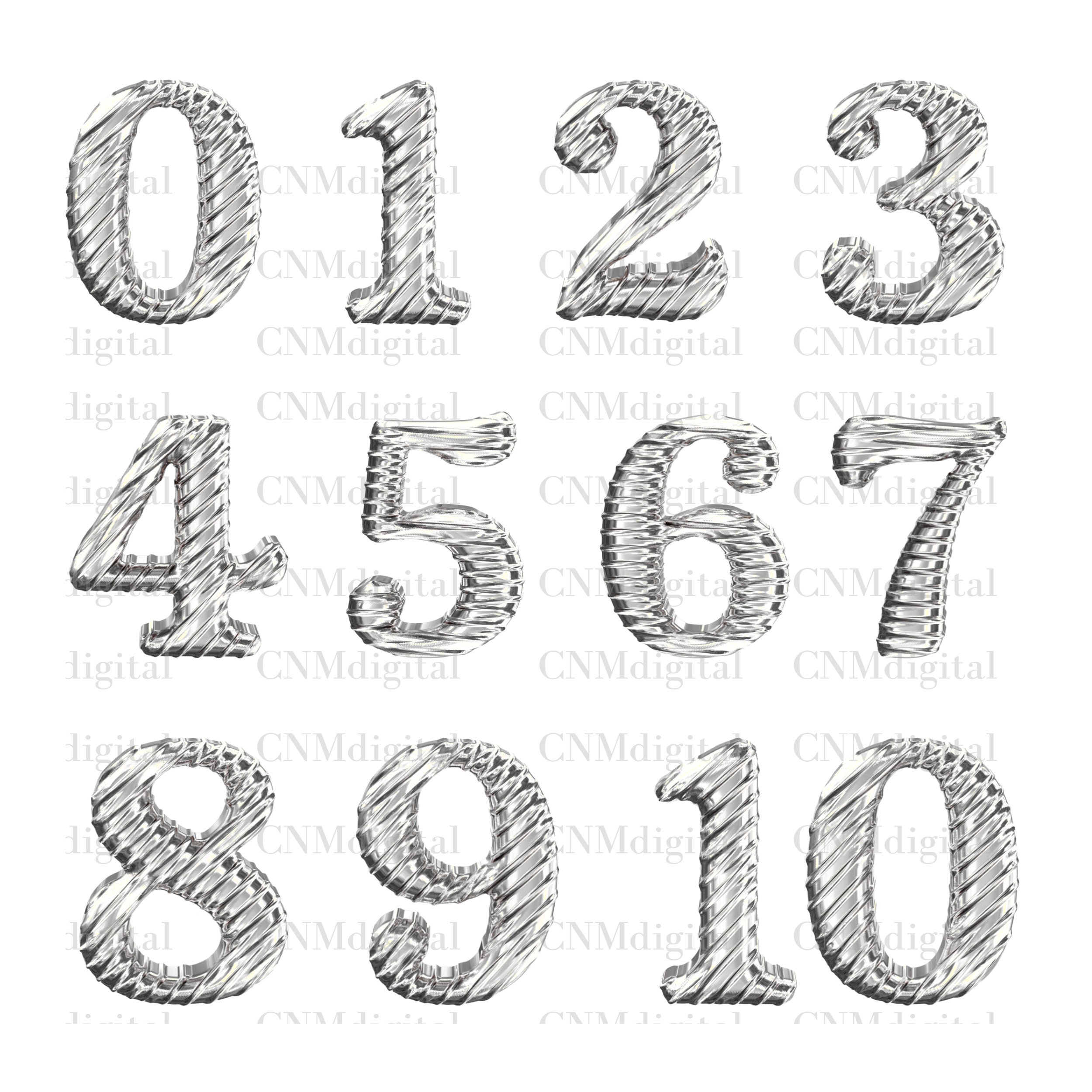 Digital Numbers Clipart. Silver Color, Instant Download PNG Format ...