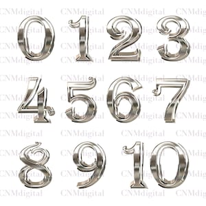 Digital Numbers Clipart. Silver Color, Instant Download PNG Format ...