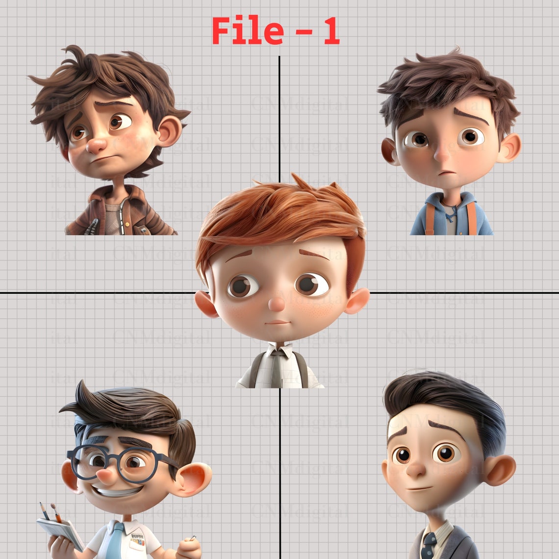 Cute 3d Young Boy Head Characters Clipart High Resolution PNG 20 ...