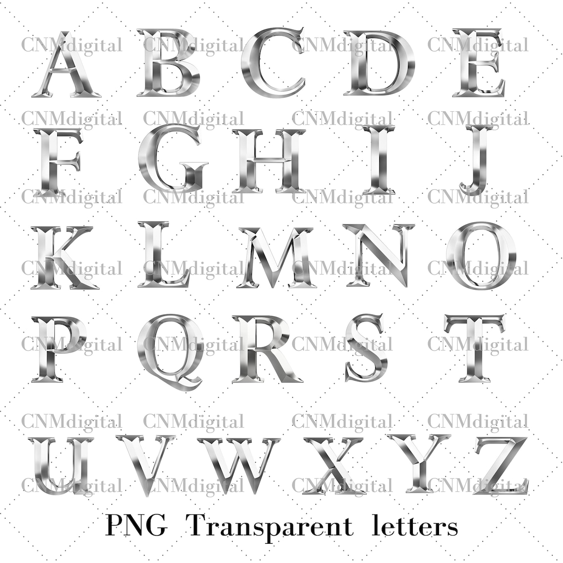 Silver Letters, English Alphabet, Instant Download, Digital File ...