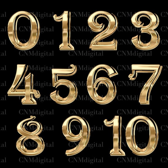 Digital Numbers Clipart. Gold Color Instant Download PNG | Etsy
