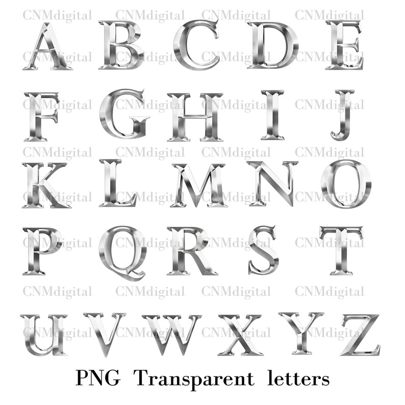 Silver Letters English Alphabet, A-Z 26 Silver Letters, Instant ...