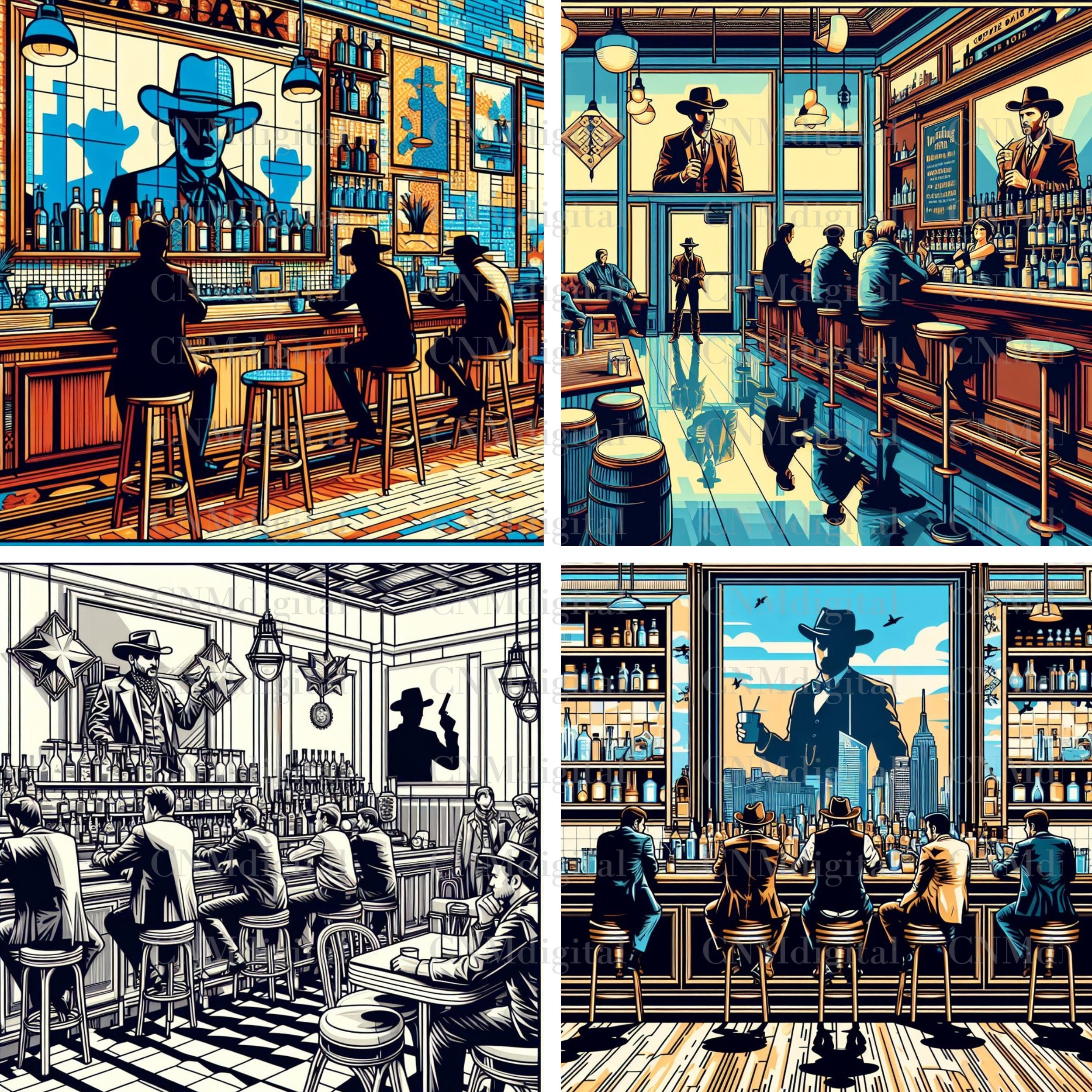 Men Cowboy in a Saloon Bar New York Clipart Digital Download Popart ...
