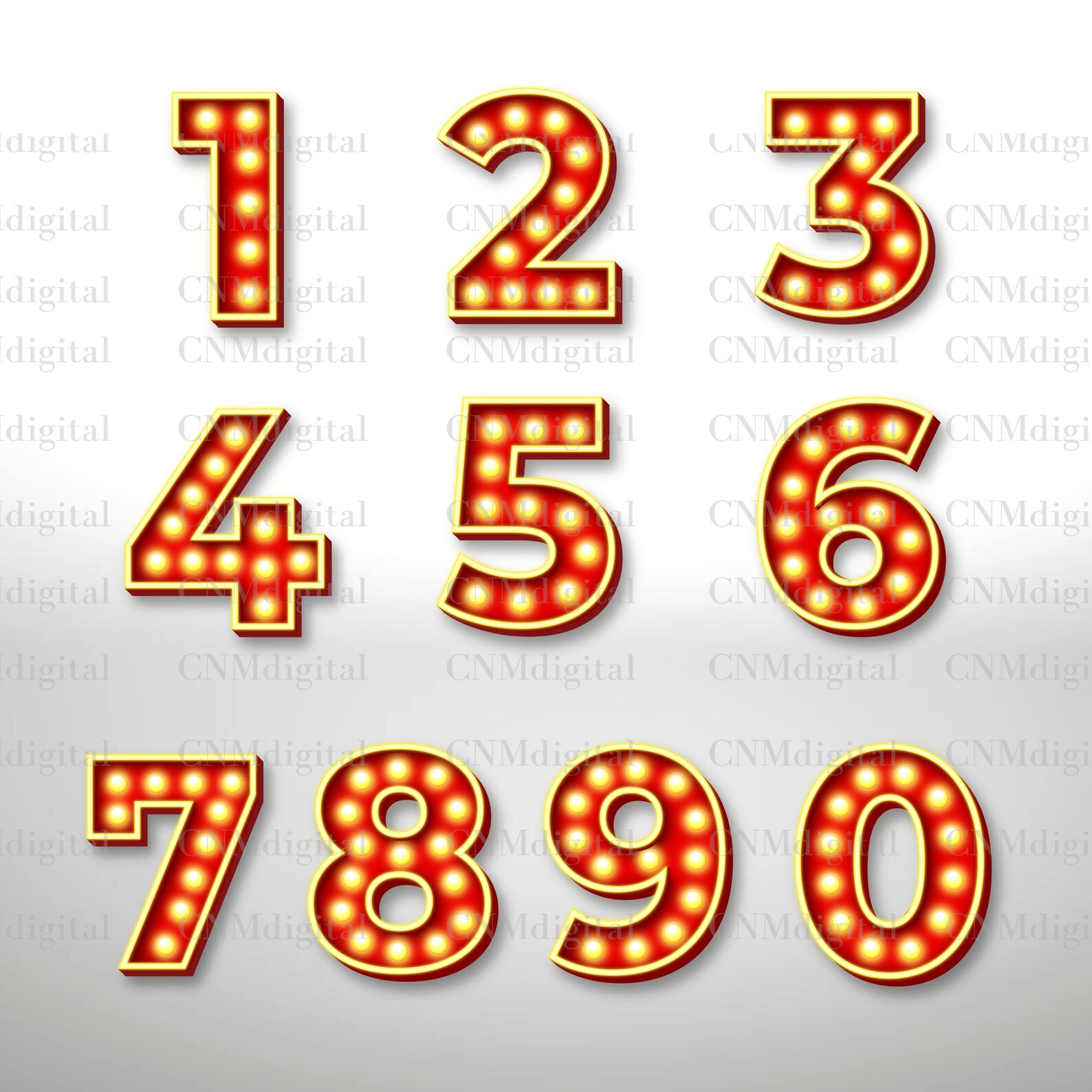 Neon Numbers 0-9 Clipart PNG Bar Numbers Marquee Light Numbers Instant ...