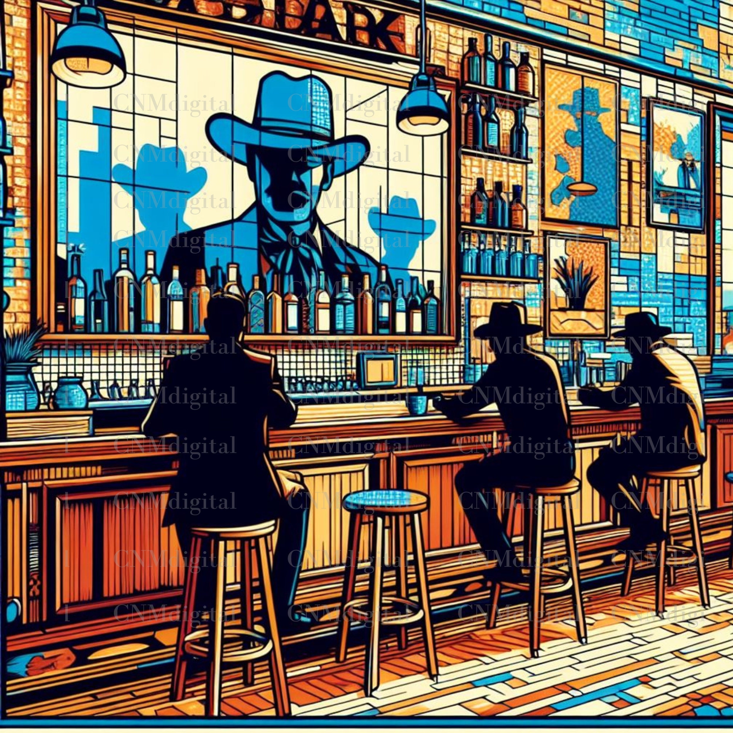 Men Cowboy in a Saloon Bar New York Clipart Digital Download Popart ...