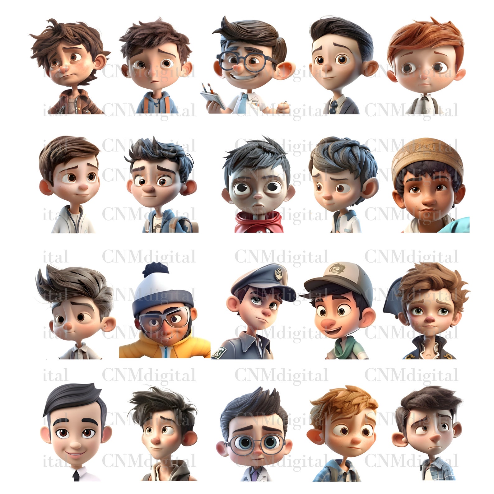 Cute 3d Young Boy Head Characters Clipart High Resolution PNG 20 ...