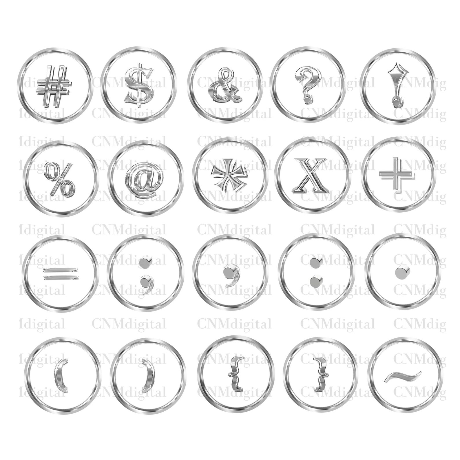 Punctuation Set, Instant Download, 20 Silver Marks, Digital File ...