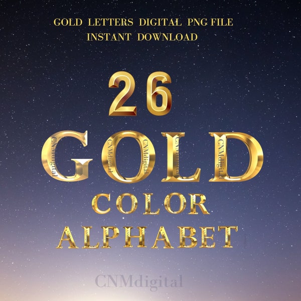 Metallic Gold Letters and Numbers, Digital Clipart, Gold Letters ...