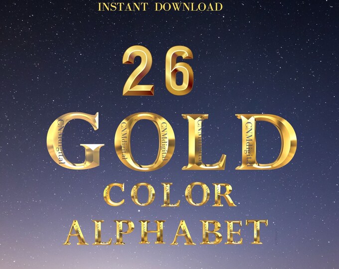 Gold Letters and Numbers Digital Clipart PNG File Format. Alphabet Clip ...