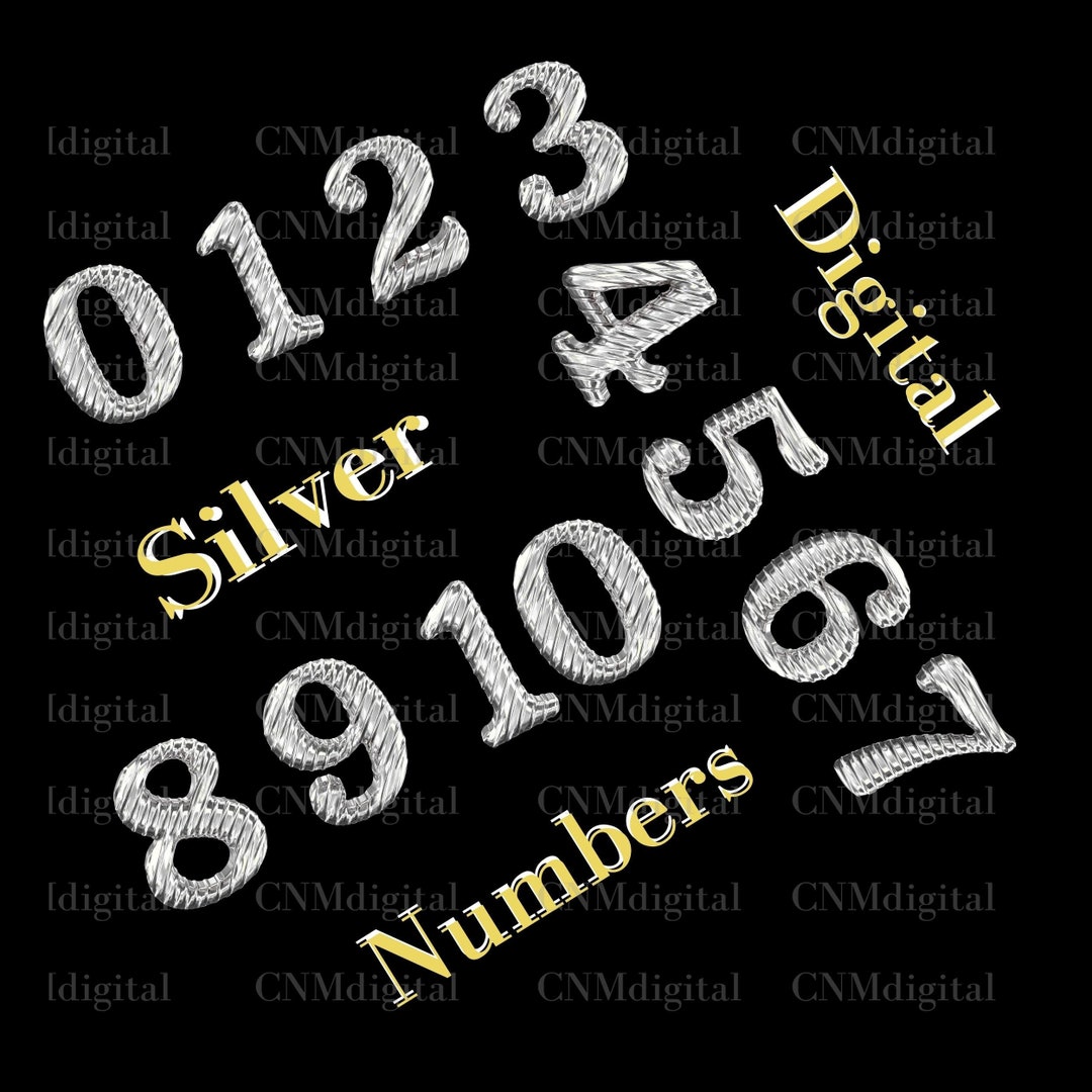 Digital Numbers Clipart. Silver Color, Instant Download PNG Format ...