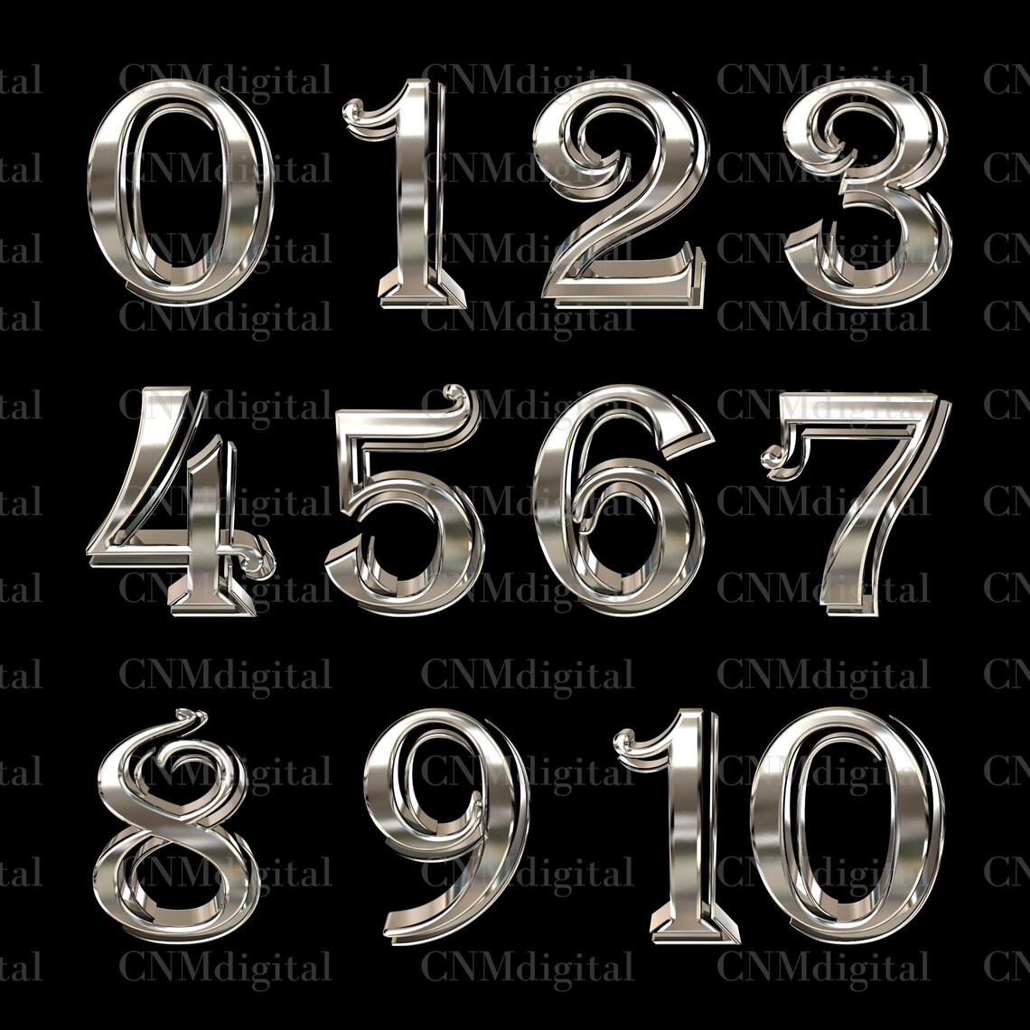 Digital Numbers Clipart. Silver Color, Instant Download PNG Format ...