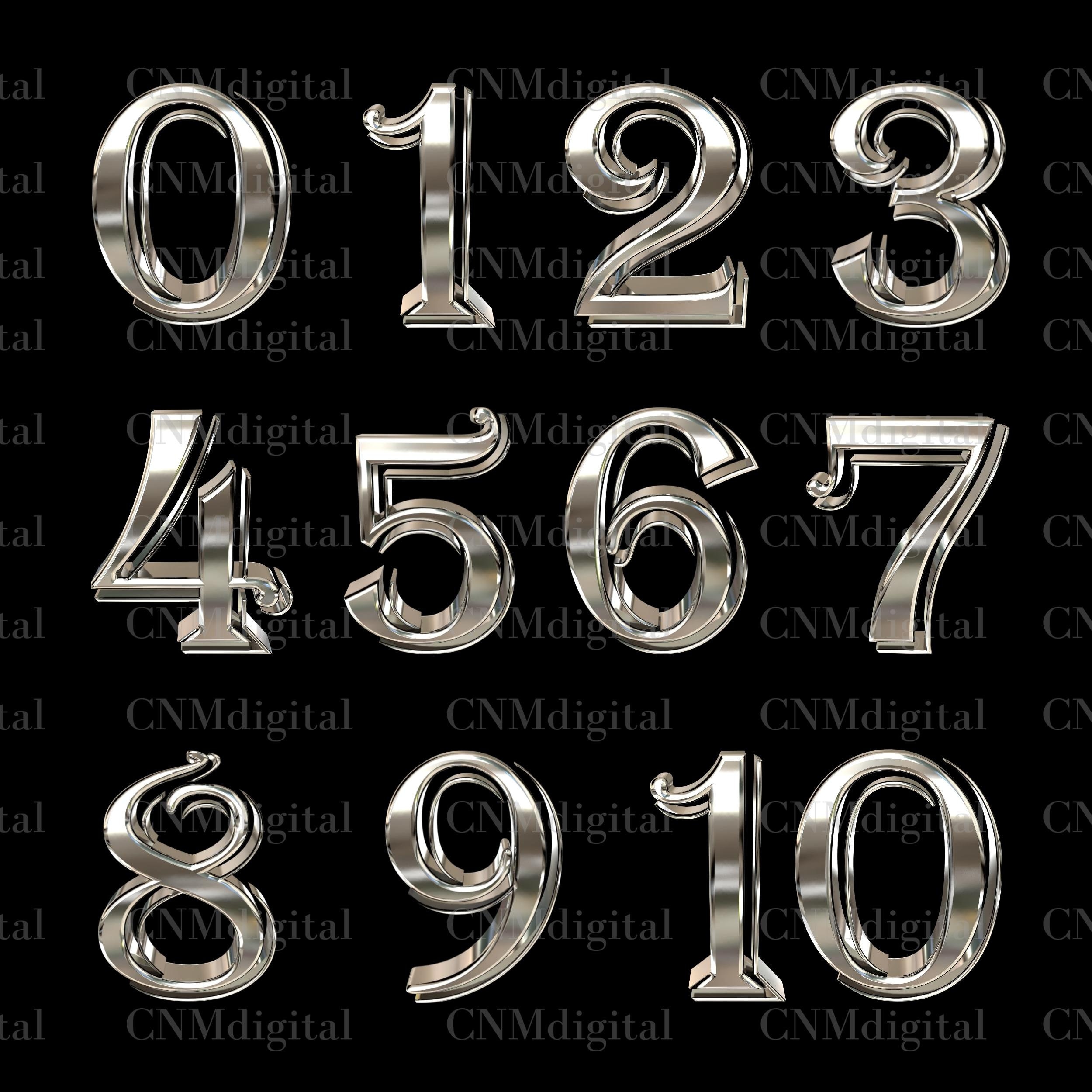 Digital Numbers Clipart. Silver Color, Instant Download PNG Format ...