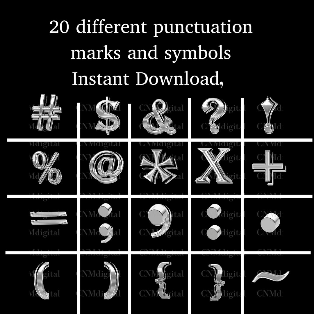 Punctuation Set, Instant Download, 20 Silver Marks, Digital File ...