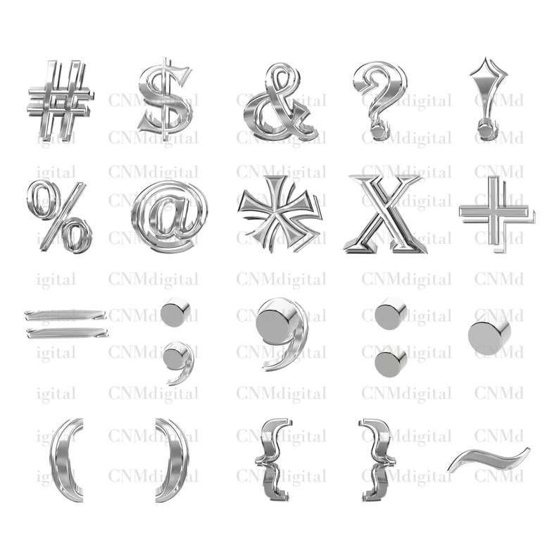Punctuation Set, Instant Download, 20 Silver Marks, Digital File ...