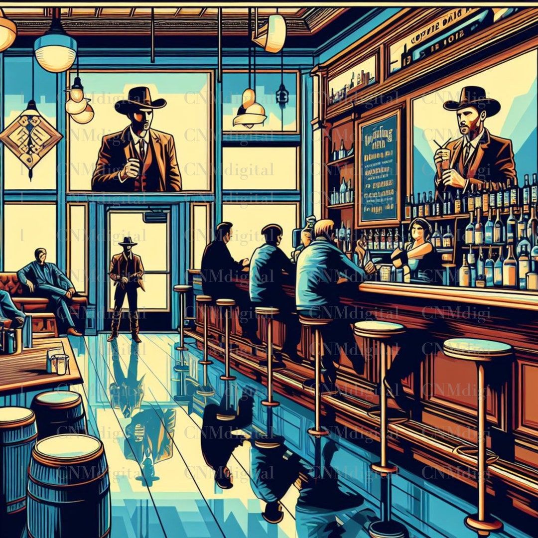 Men Cowboy in a Saloon Bar New York Clipart Digital Download Popart ...