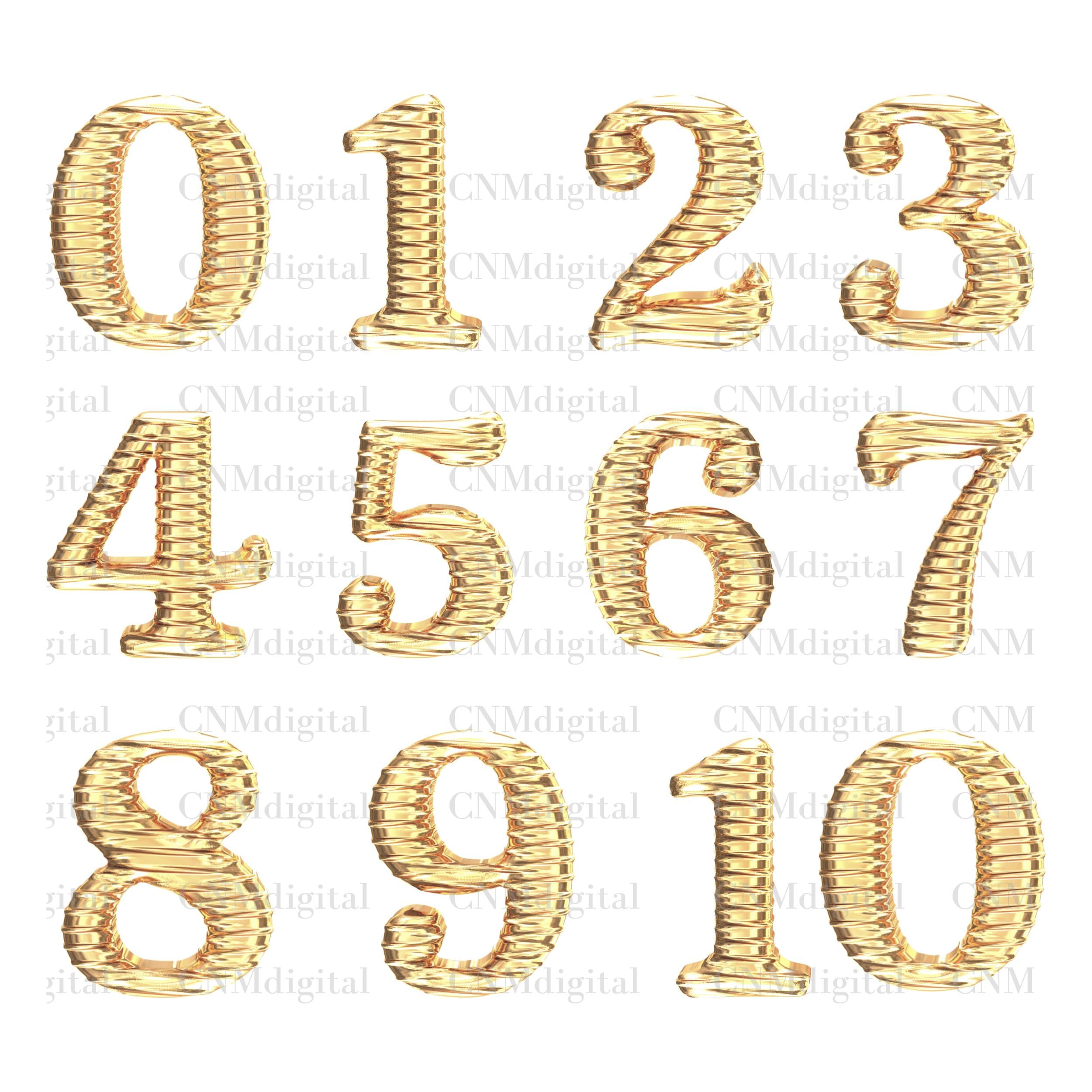 Imágenes prediseñadas de números digitales. color dorado, formato PNG ...