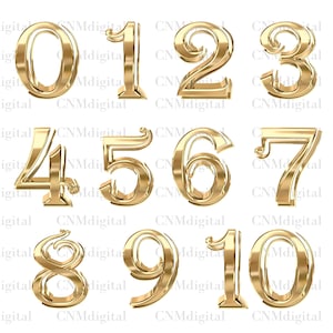 Digital Numbers Clipart. Gold Color, Instant Download PNG Format ...