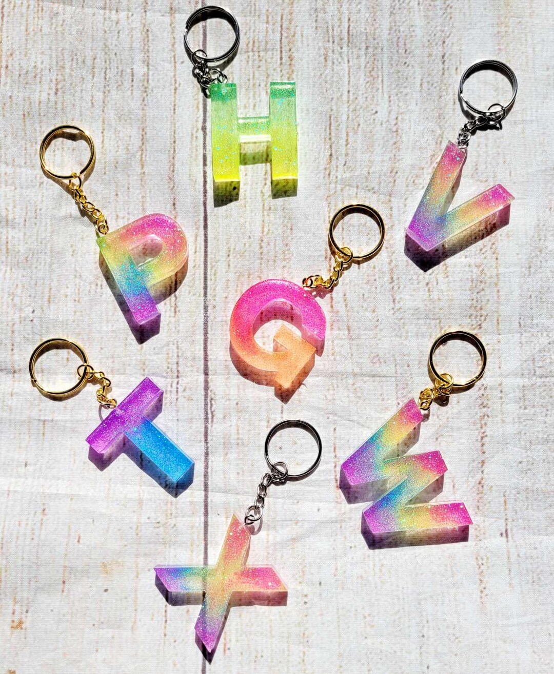 Tie-dye Rainbow Initial Key Chain, Letter Keychain, Rainbow Keychain ...