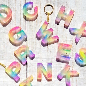 Tie-dye Rainbow Initial Key Chain, Letter Keychain, Rainbow Keychain ...