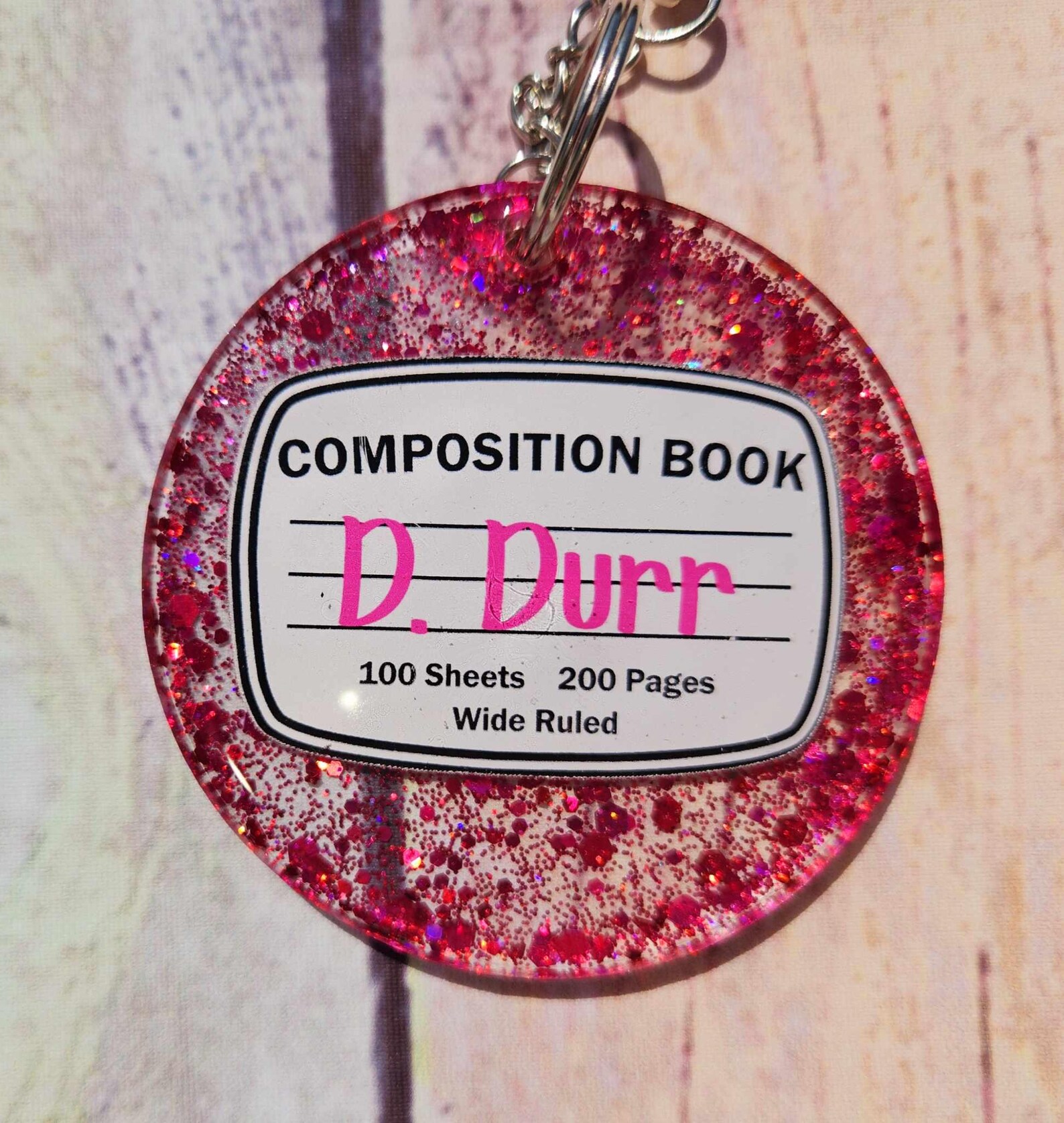 Teacher Notebook Keychain, Composition Notebook Keychain, Personalized Chunky Glitter Keychain ...