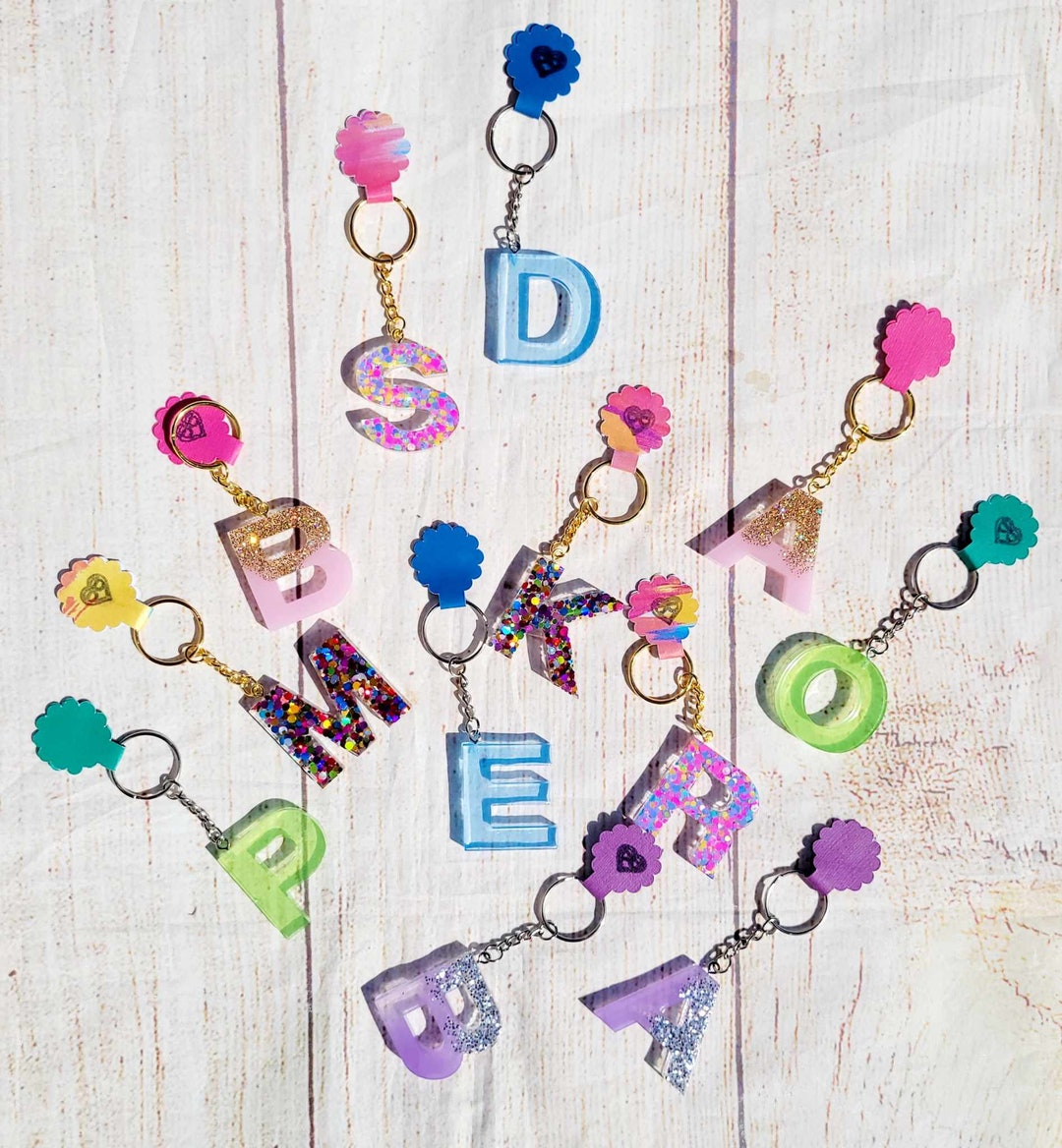 Personalized Keychain, Initial Key Chains, Glitter Keychain, Resin ...