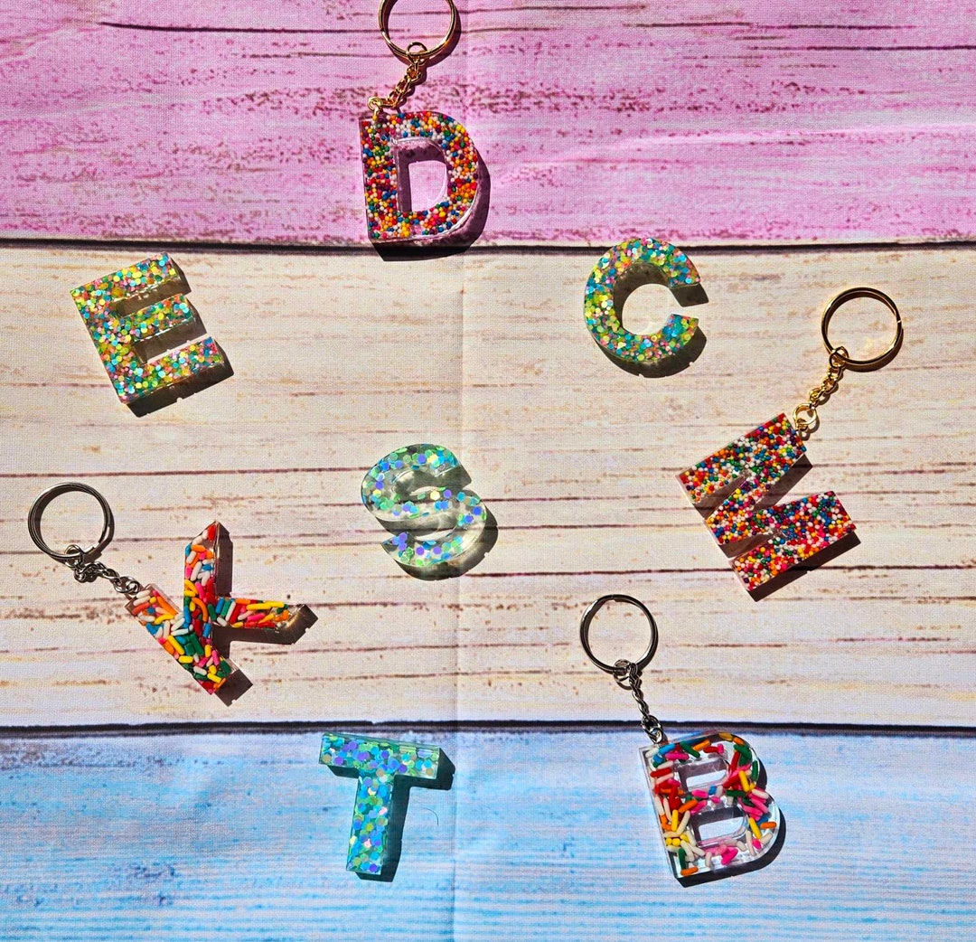 Letter Keychain, Glitter Keychain, Initial Keychains, Sprinkle Keychain ...
