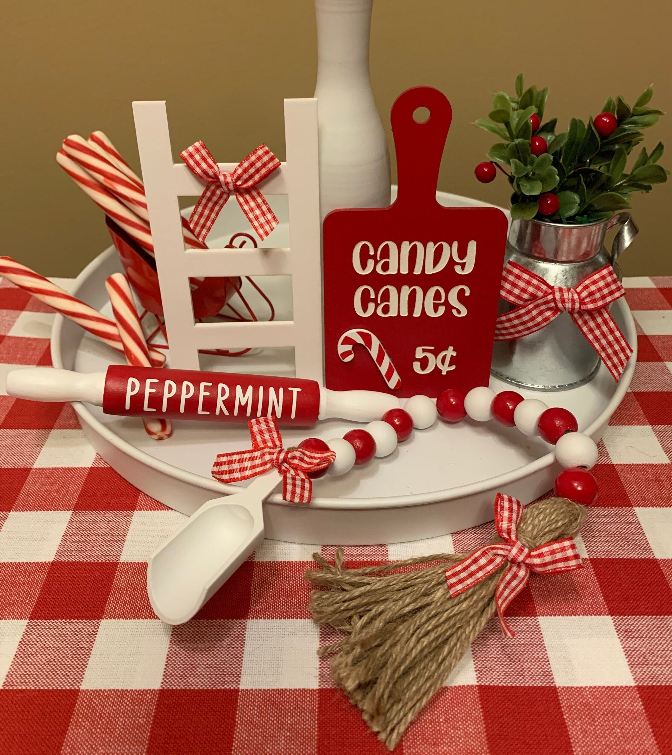 Candy Cane Tiered Tray Decor | Candy Cane Tier Tray Decor | Christmas ...