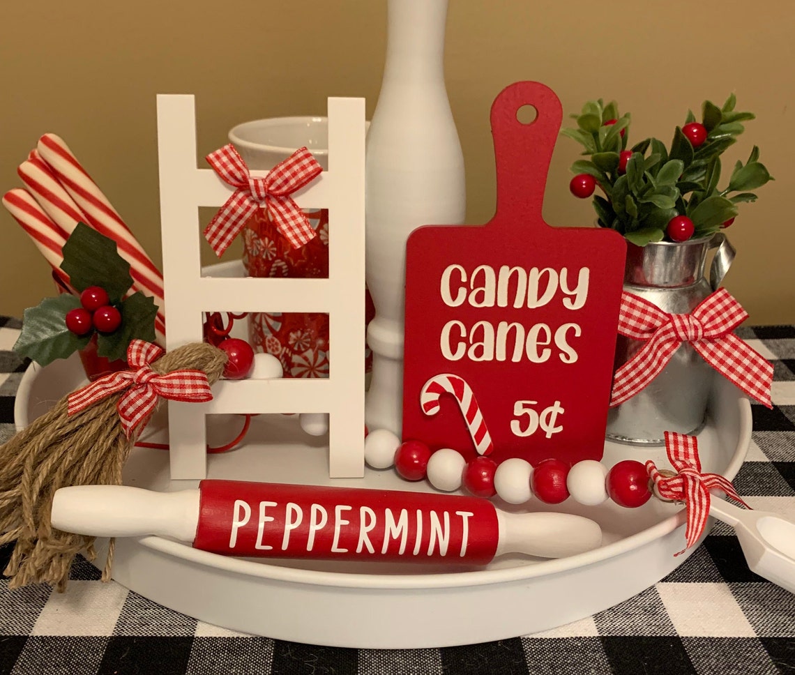 Candy Cane Tiered Tray Decor Candy Cane Tier Tray Decor - Etsy