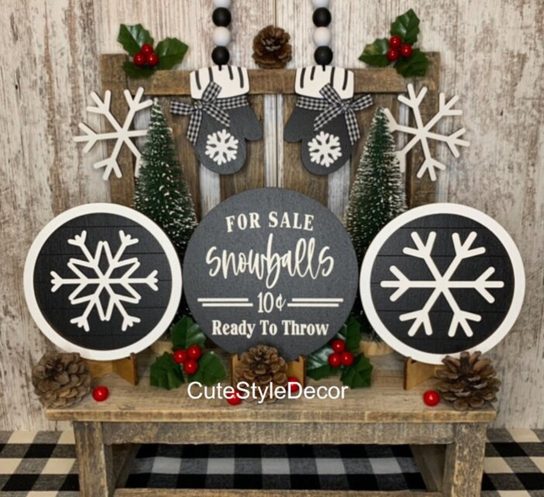 Farmhouse Winter Tier Tray Decor: Snowflake, Mittens, Snowball Signs - Etsy