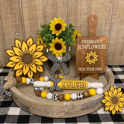 Sunflower Decor Farmhouse Decor Tiered Tray Sunflower - Etsy
