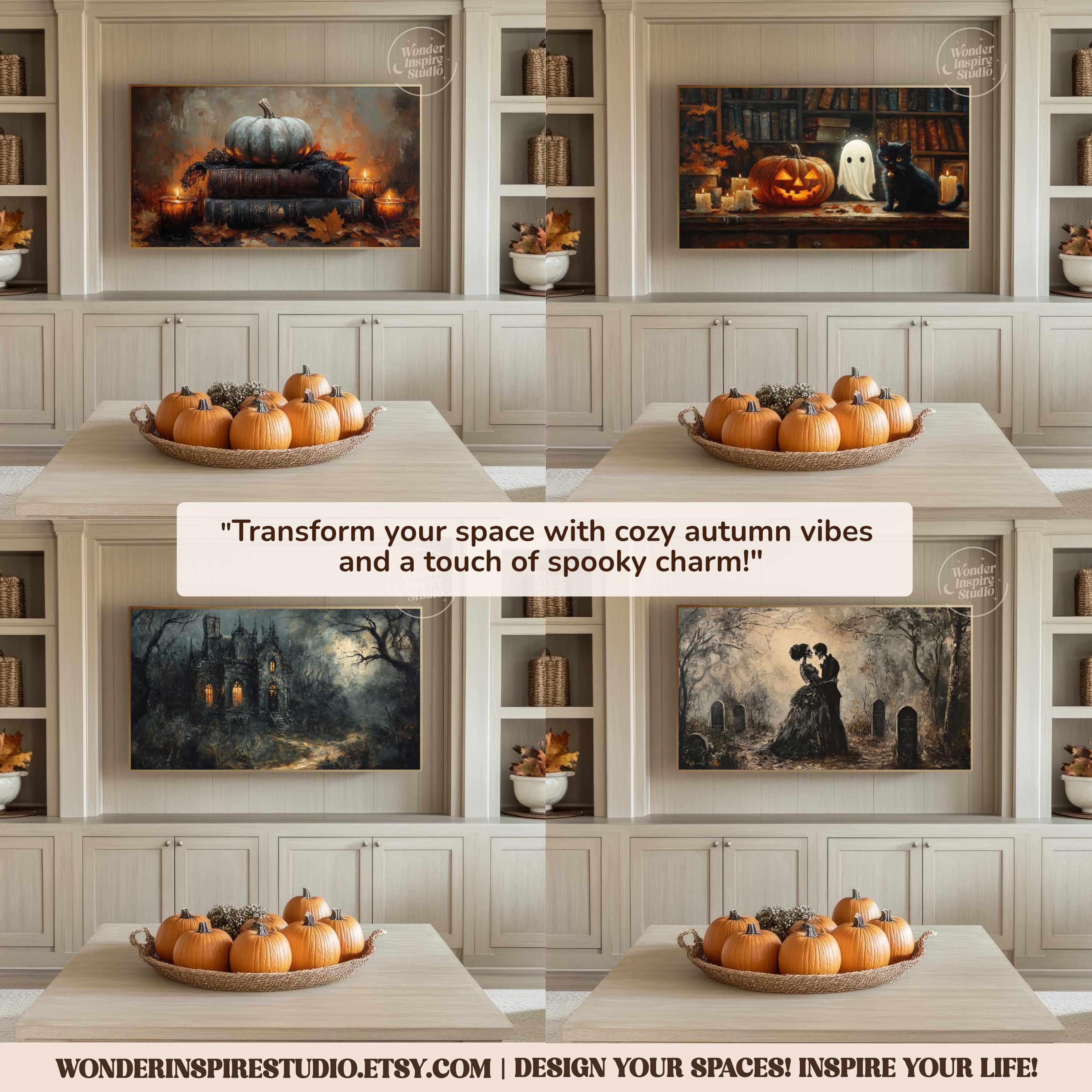 Dark Academia Halloween Decoration Indoor Frame Tv Art Bundle, Spooky ...