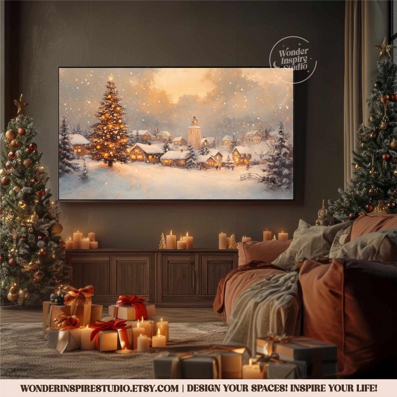 Vintage Christmas Village Frame TV Art (digital Download) - Etsy