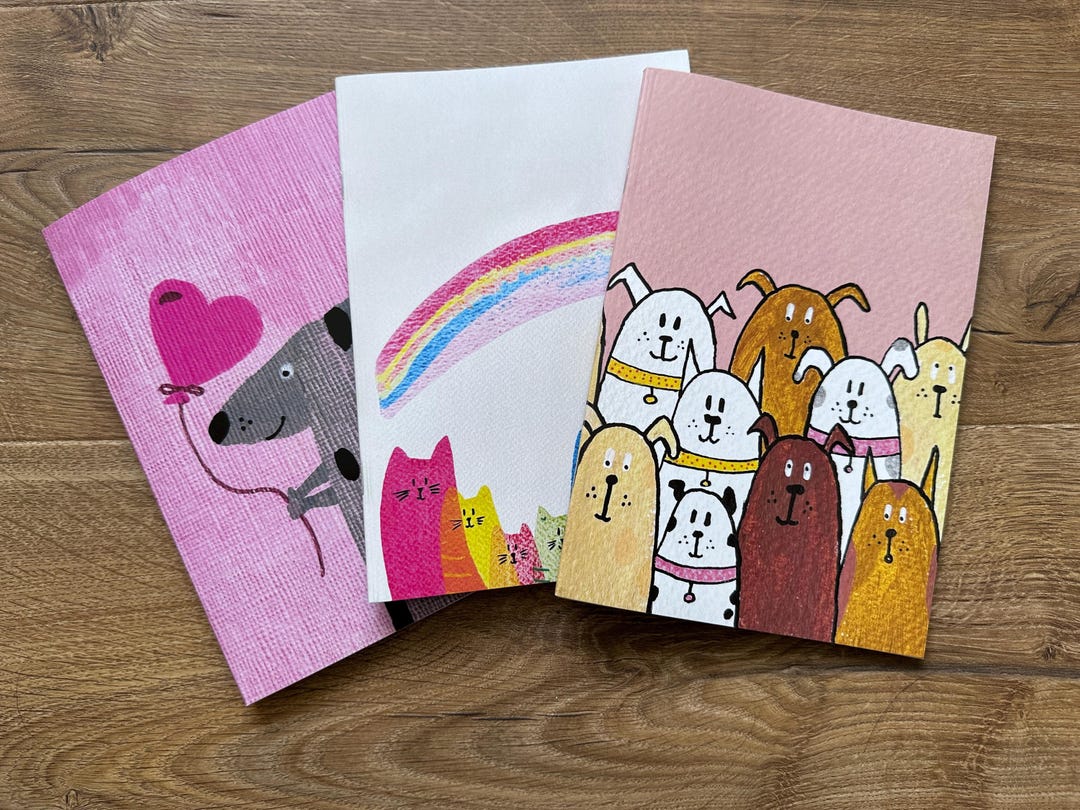 3 Exercise Books A5 Size Dog Cat Cute Party Bag Note Book Note Pad Back ...