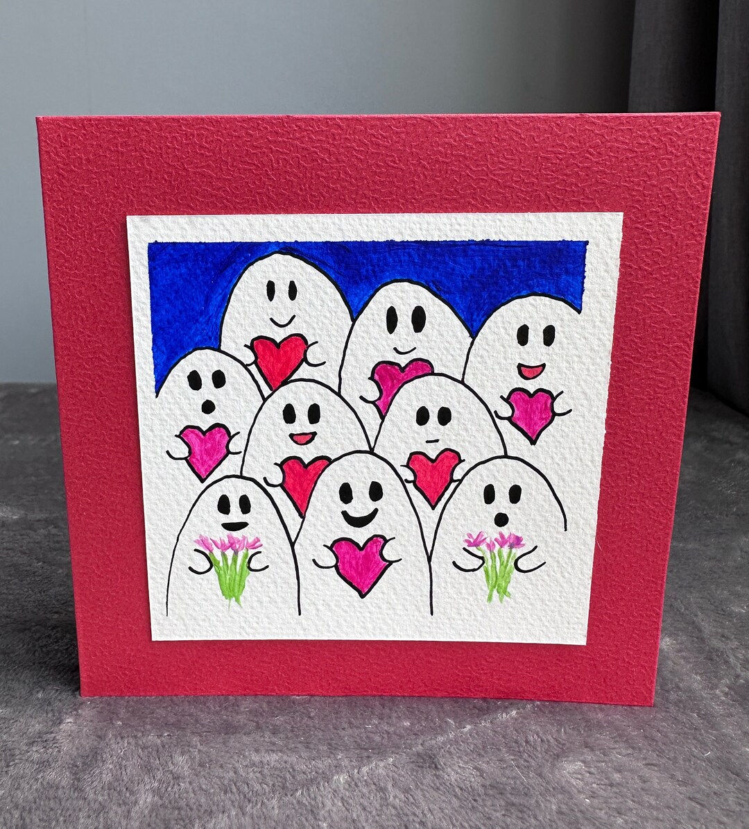 Group of Ghosts Birthday Card Thank You Card Handmade Acrylic Painted ...