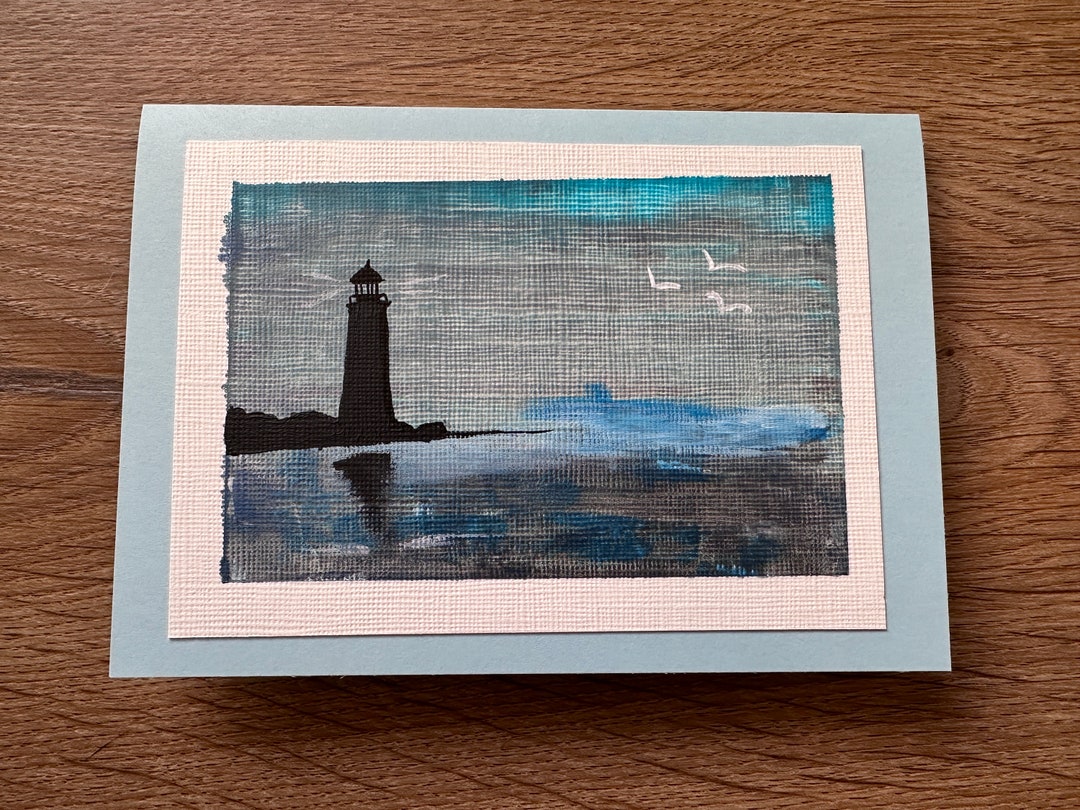 Coastal Lighthouse Birthday Card Handmade Acrylic Painted Greetings ...