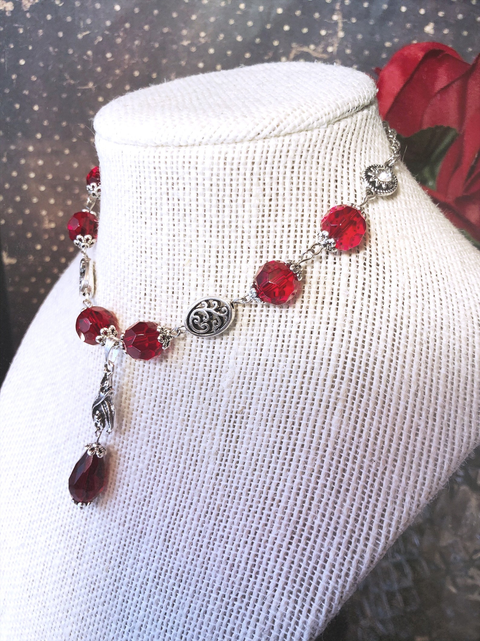 Josette : Gothic Red Vintage Vampire Bat Necklace - Etsy