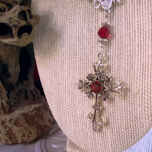 Gothic Cross Necklace Medieval Goth Red Pearl - Etsy