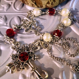 Gothic Cross Necklace Medieval Goth Red Pearl - Etsy