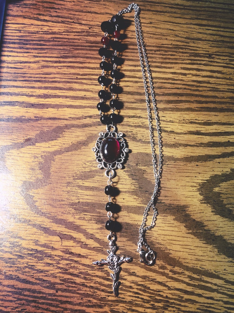 Gothic Cross Y Red Necklace Goth Style Beaded Vampire Cosplay - Etsy