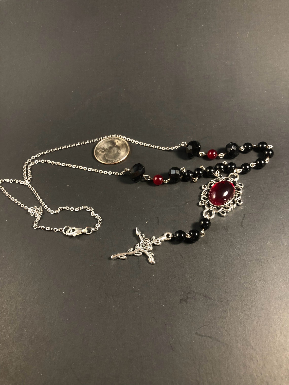 Gothic Cross Y Red Necklace Goth Style Beaded Vampire Cosplay | Etsy