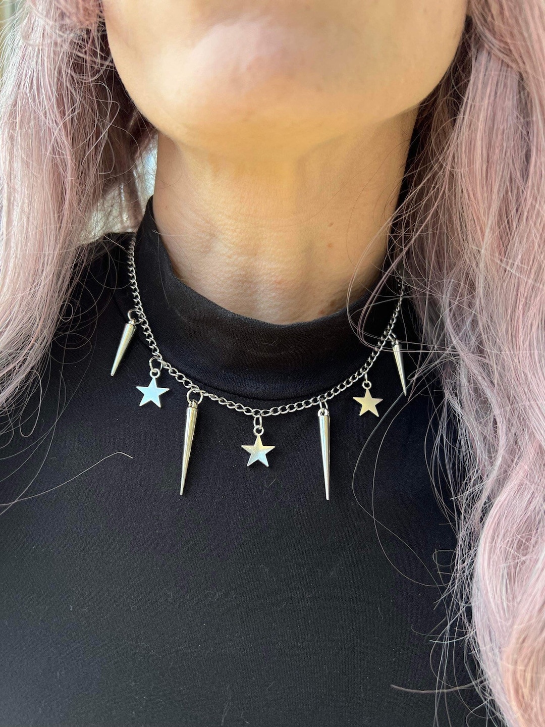 Adjustable Punk Choker Spikes Stars Edgy Alternative Goth Necklace - Etsy