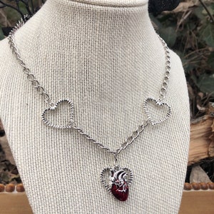 Desire : Punk Spiked Heart Necklace Chunky Chain Human Heart Edgy Goth ...