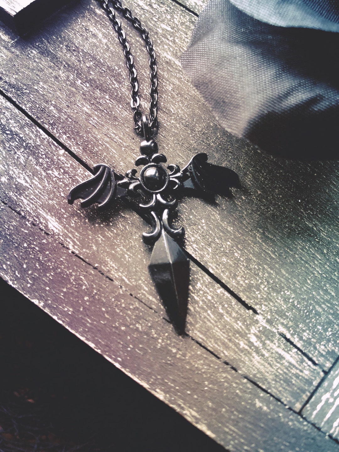 Black Winged Cross Dagger Necklace Goth Fantasy Punk - Etsy