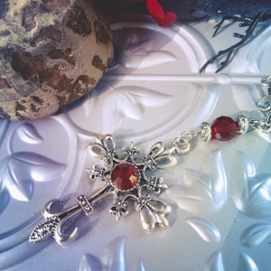 Gothic Cross Necklace Medieval Goth Red Pearl - Etsy