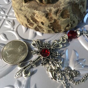 Gothic Cross Necklace Medieval Goth Red Pearl - Etsy
